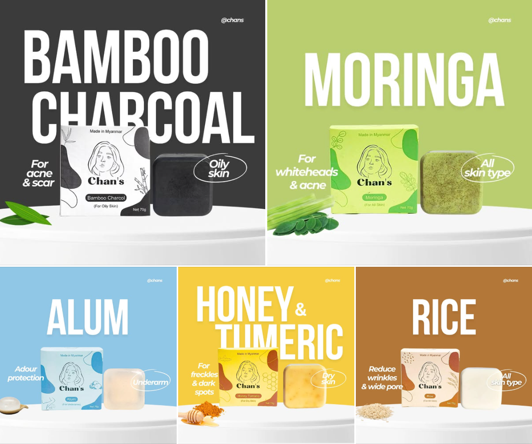 Chan's Handmade Soap Alum / Honey Tumeric / Moringa/ Bamboo Charcoal/R ...