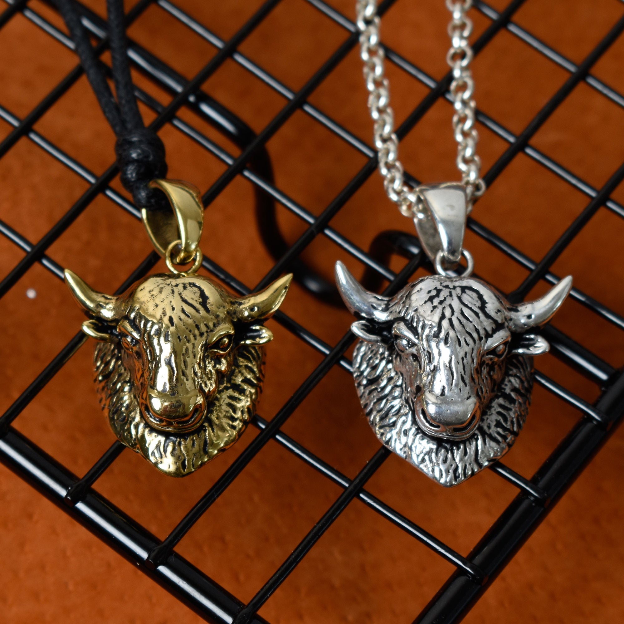 Bison Head 92.5 Sterling Silver Gold Brass Pendant Necklace Jewelry ...