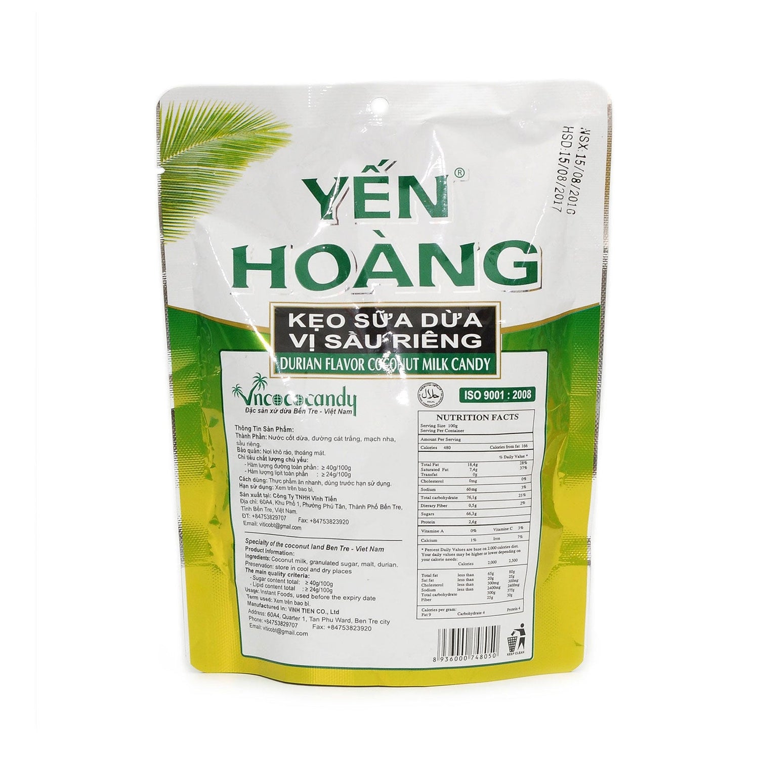 Yen Hoang Coconut Milk Candy Durian, Coffee Made in Vietnam 3 Flavors ...