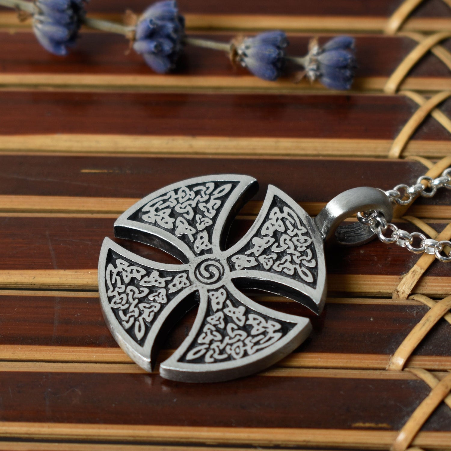 Vintage Celtic Germanic Cross Shield Silver Pewter Necklace Pendant Je ...