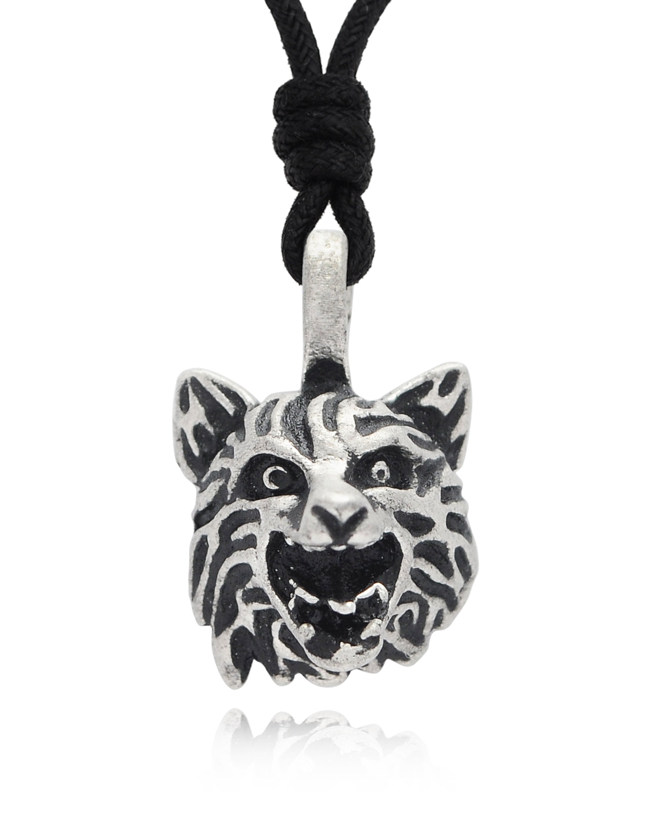 Wolf Head Dog Silver Pewter Charm Necklace Pendant Jewelry With Cotton ...