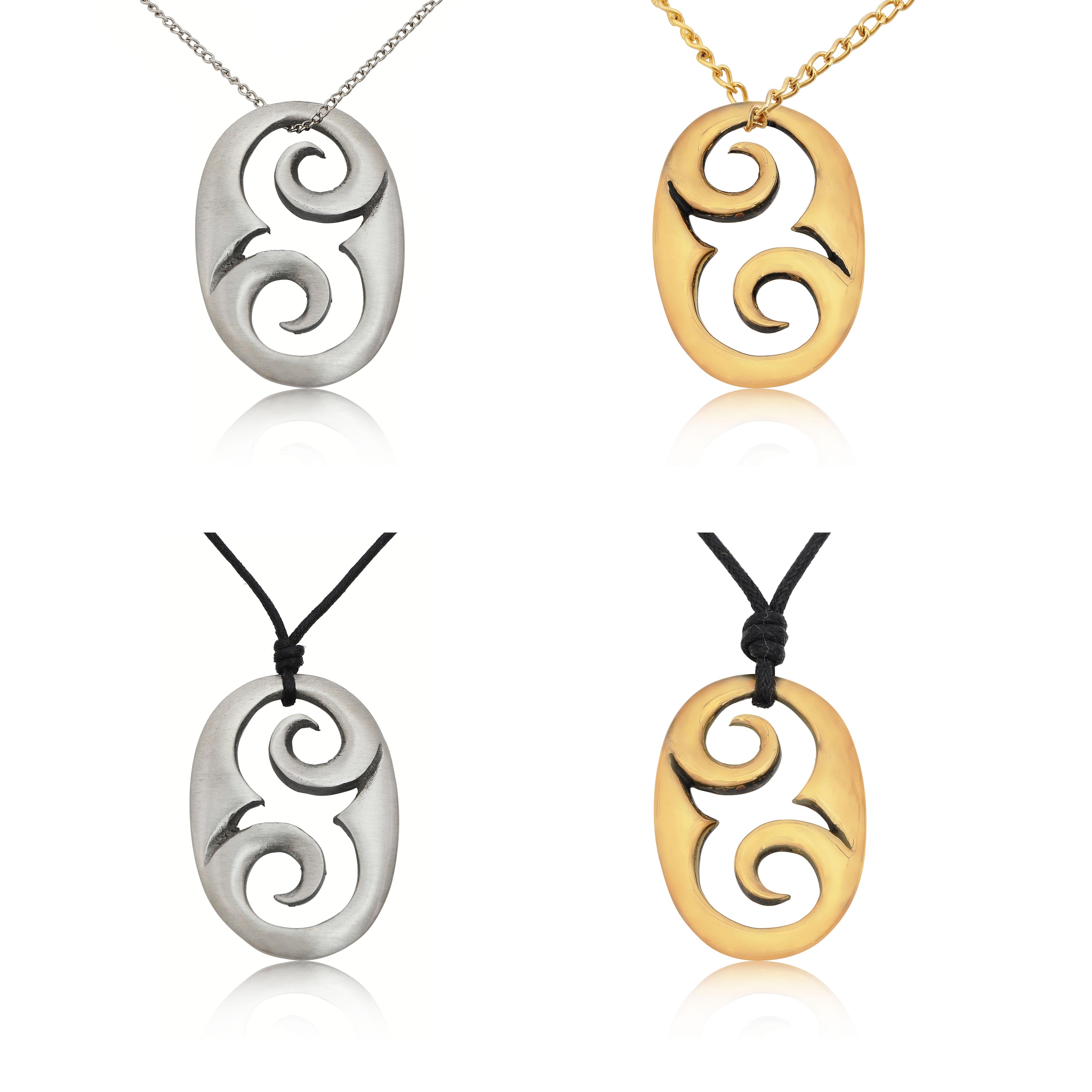 Tribal Maori Oval Abstract Silver Pewter Gold Brass Necklace Pendant J ...