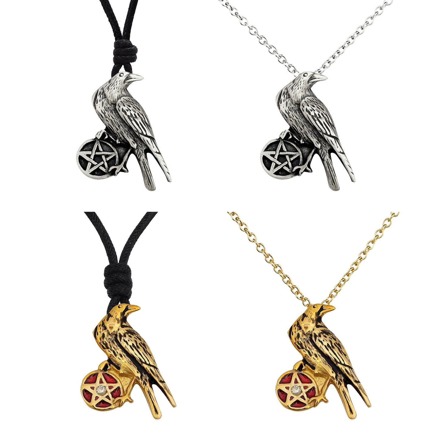 Raven and Pentagram Handmade Brass Pewter Necklace Pendant Jewelry ...