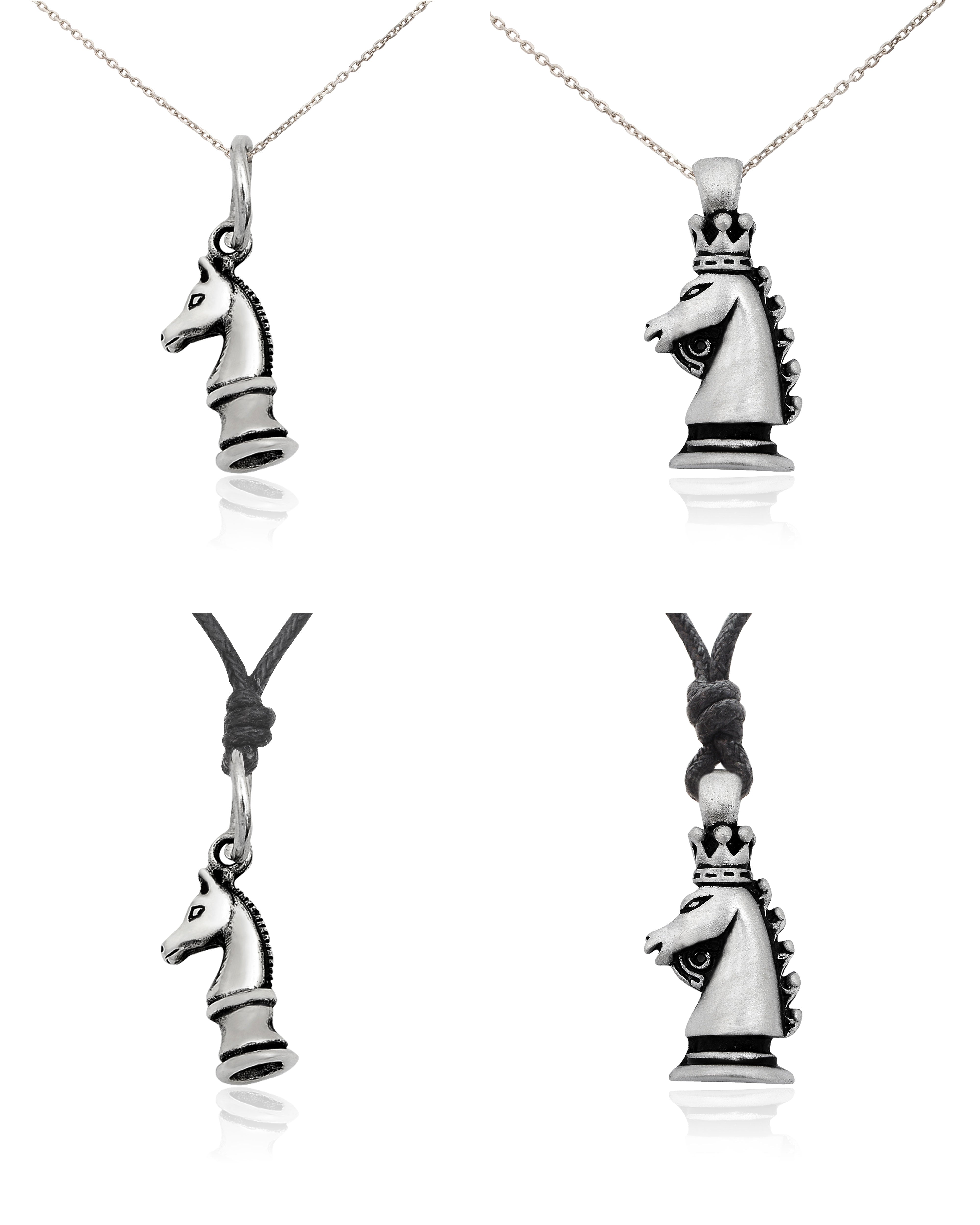 Knight Horse Chess 92.5 Sterling Silver Pewter Charm Necklace Pendant ...