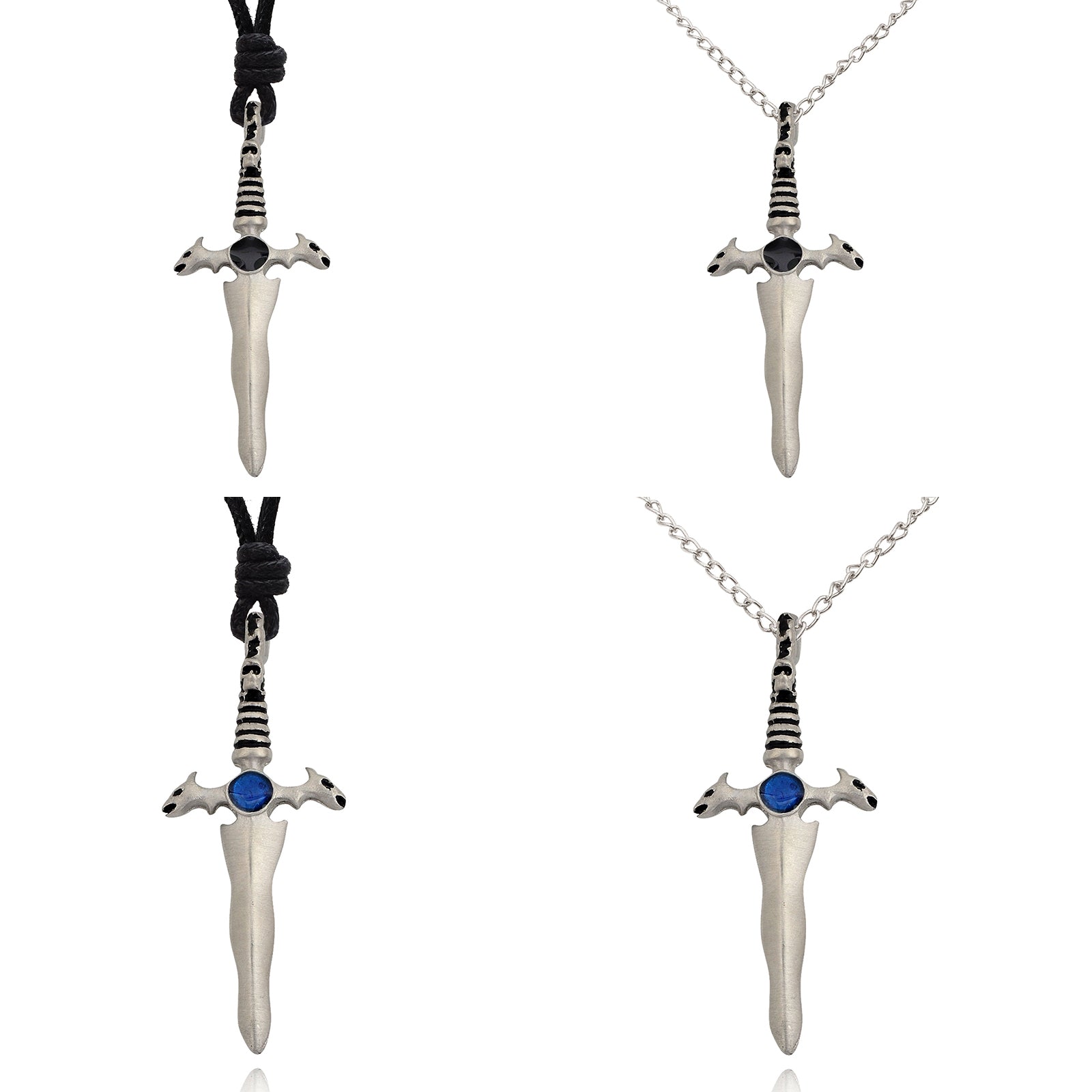 Blue & Black Sword Silver Pewter Charm Necklace Pendant Jewelry ...
