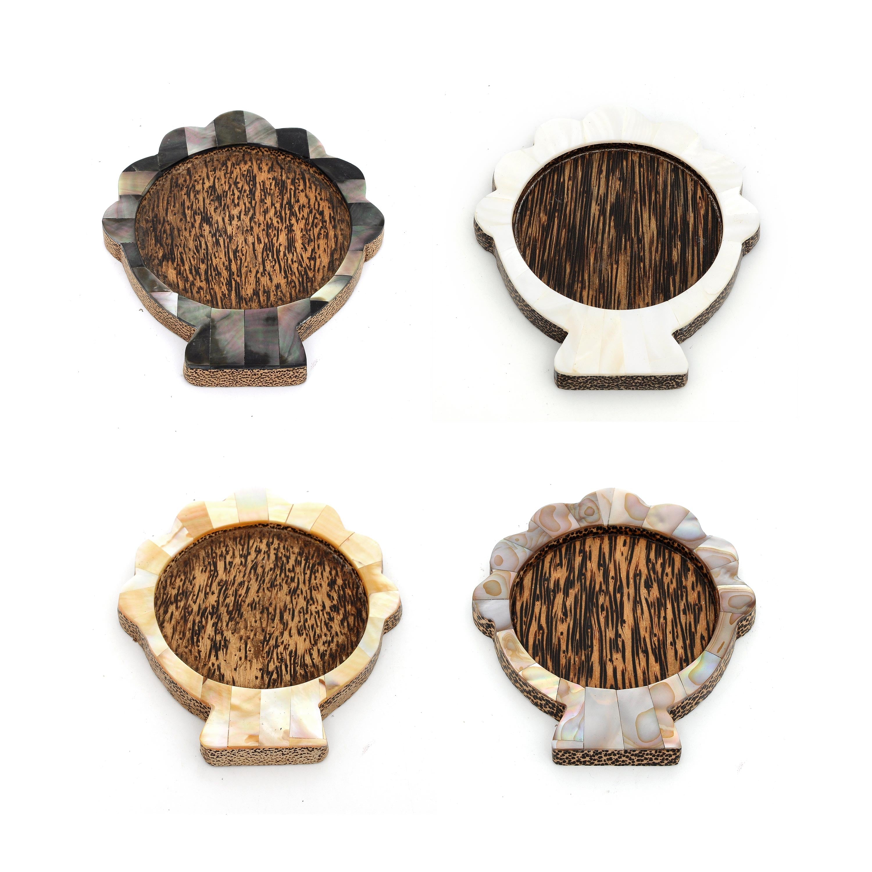 Myanmar Handmade Coconut Wood Clam Coaster With Mother of Pearl Inlay ...
