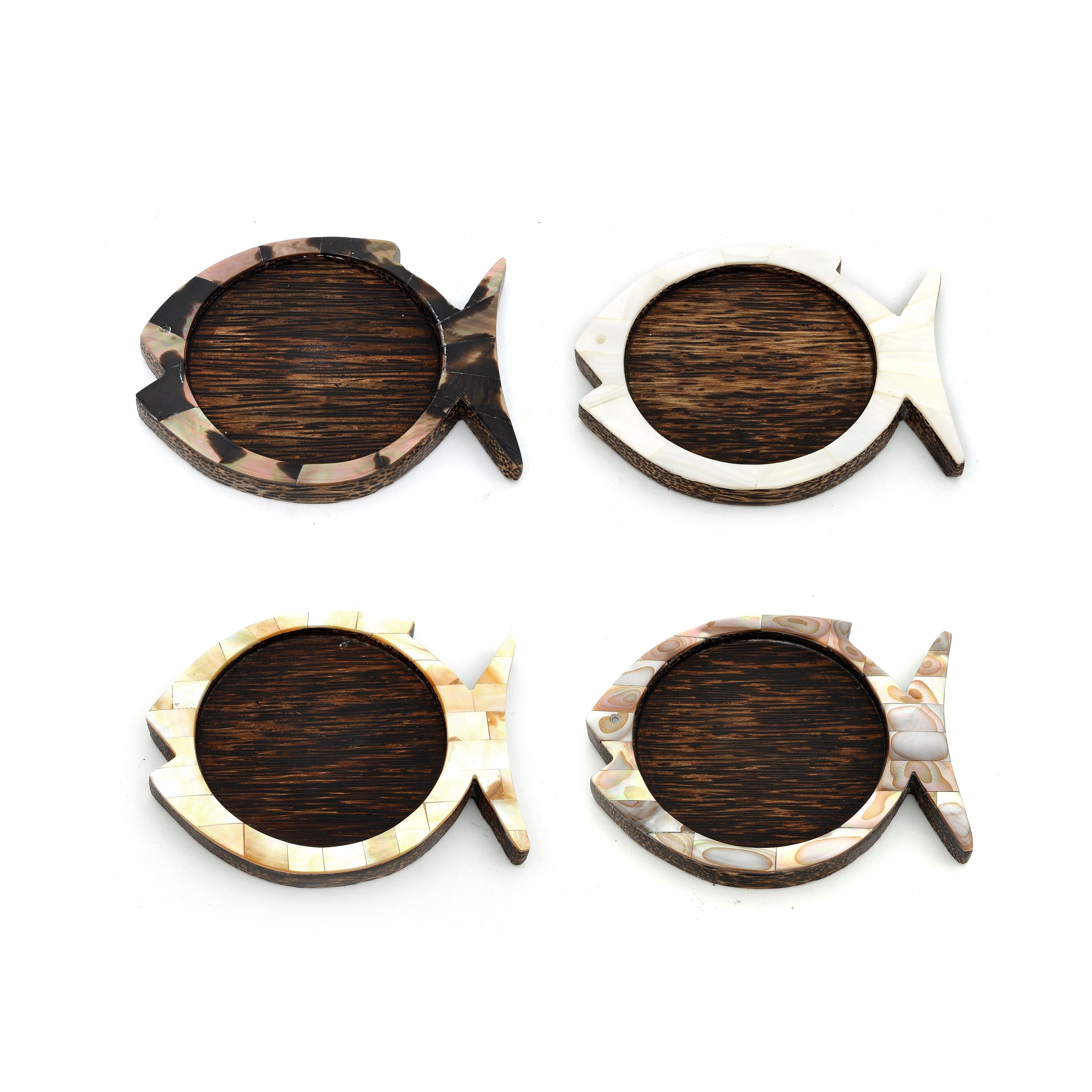 Myanmar Handmade Coconut Wood Fish Coaster With Mother of Pearl Inlay ...