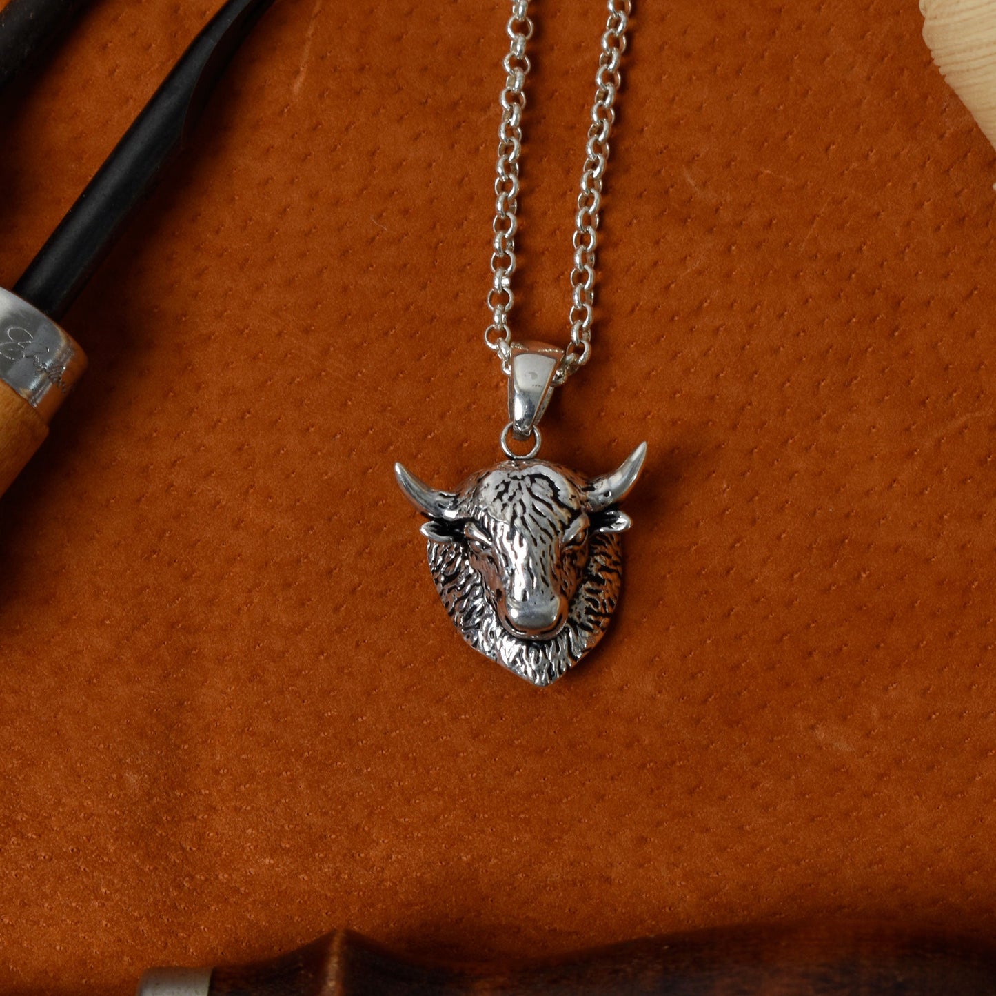 Bison Head 92.5 Sterling Silver Gold Brass Pendant Necklace Jewelry ...