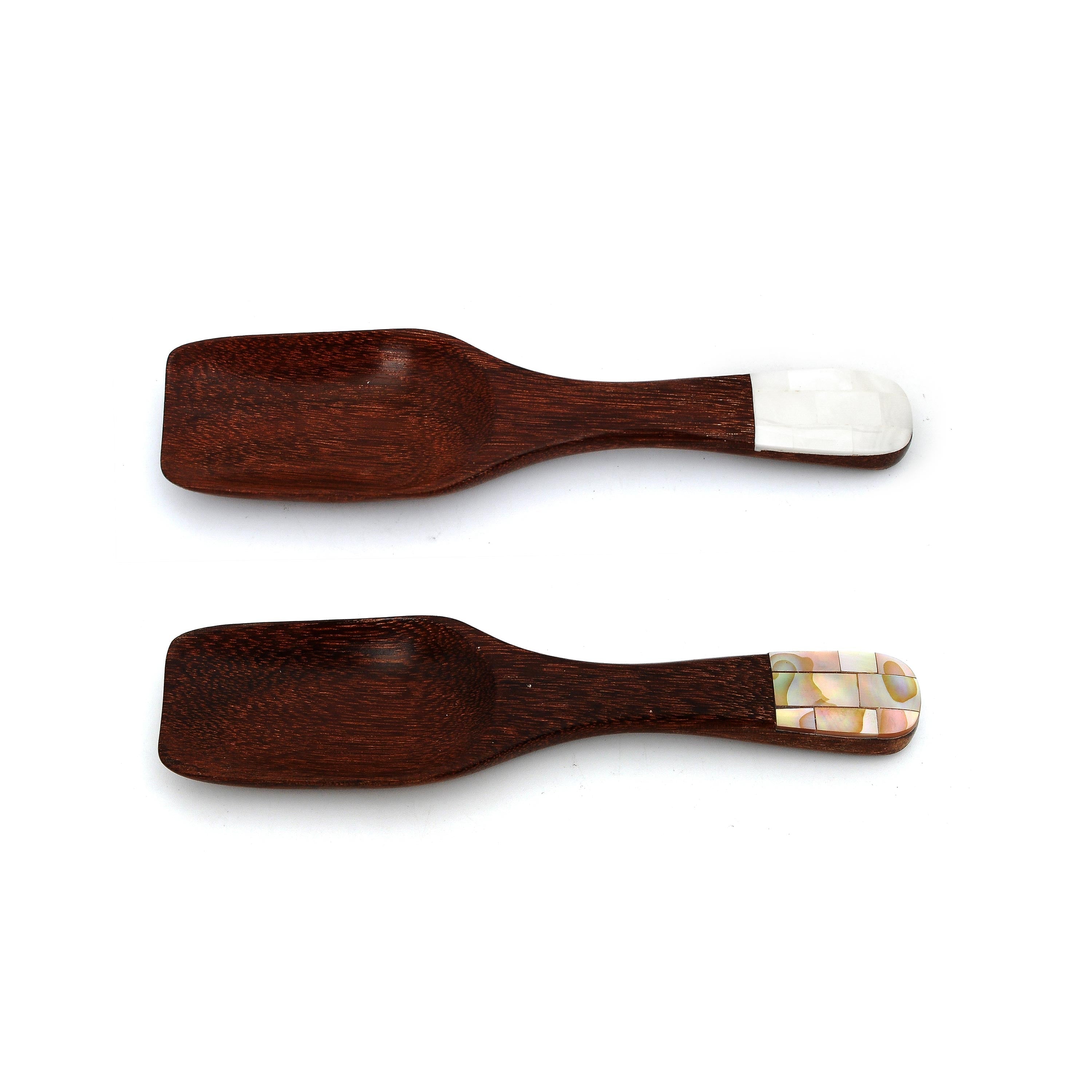 Myanmar Natural Wood Square Dessert Spoon With Mother of Pearl Inlay H ...