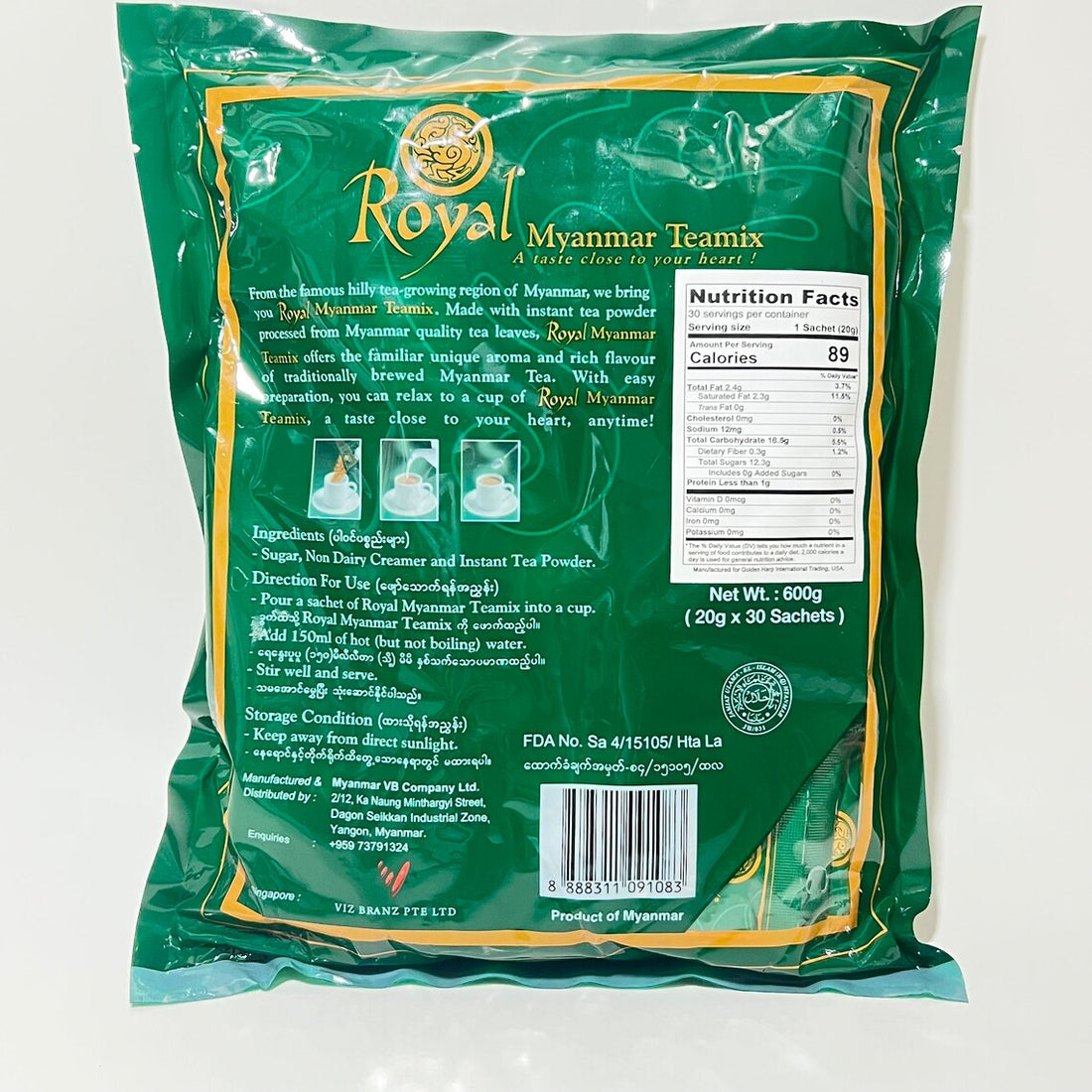 Royal Myanmar Teamix (Burmese Milk Tea 3 in 1) 20g x 30 sachets/packag ...